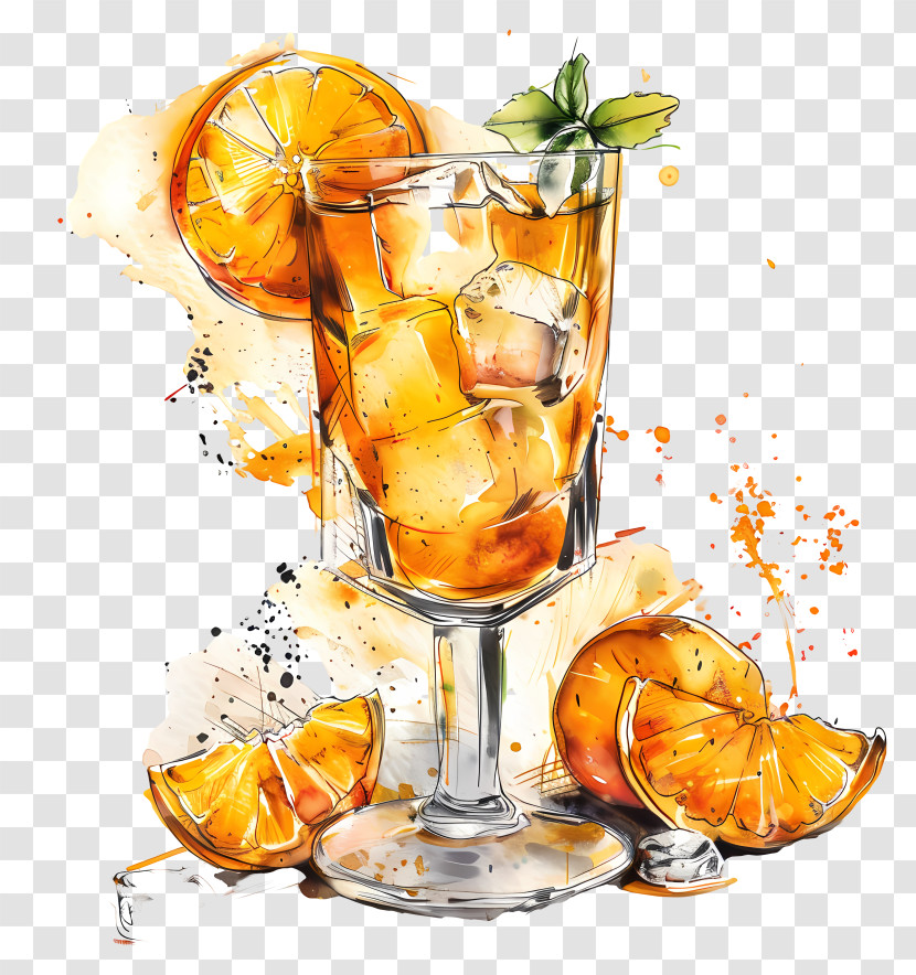 Hugo Spritz Drink - Refreshing Orange Drink With Ice And Citrus Slices Transparent PNG